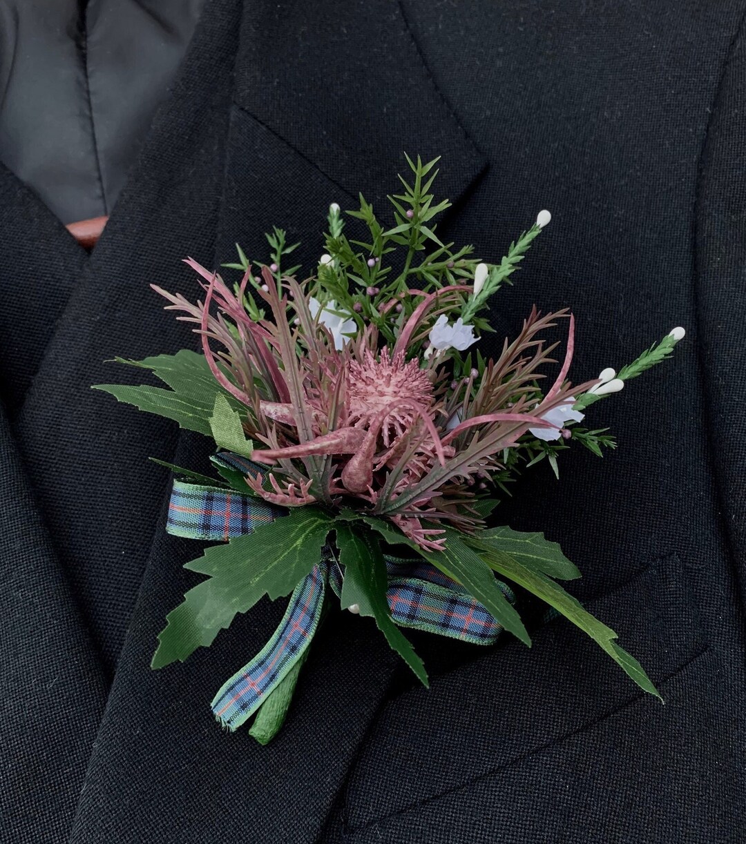 Scottish Buttonhole Purple Thistle and Leaves - Etsy