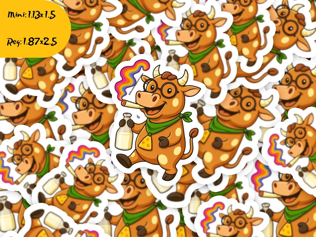 Funny Stoner Cow Sticker - Chill Cartoon Weed-themed Vinyl Decal - Farm ...