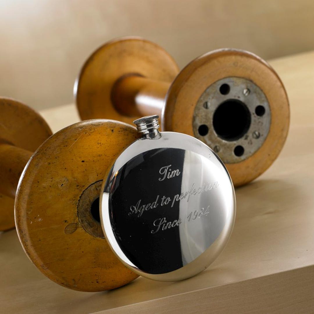 Engraved Round Pewter Hip Flask – Personalized Wedding Gift - Etsy