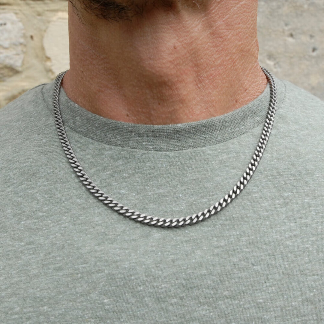 Men's Strong Flat Curb Titanium Chain - Etsy UK