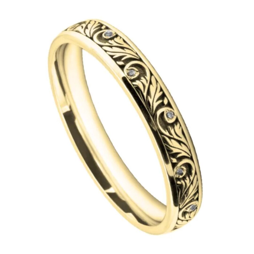 Leaf Pattern Ring in 9ct Gold With Diamonds - Etsy