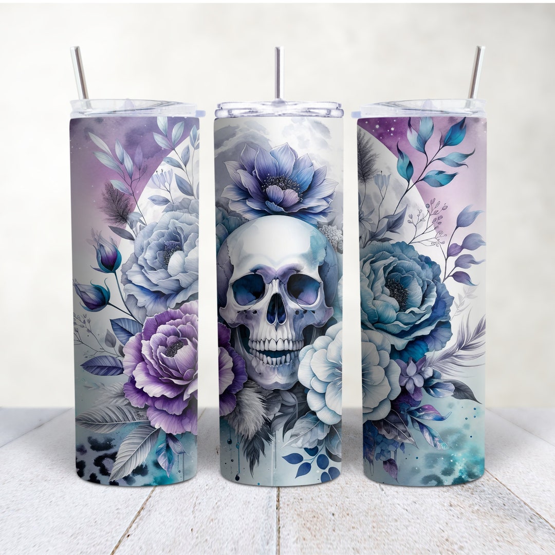 Skull Roses Moon Tumbler 20oz, Insulated Travel Mug, Coffee Travel Cup, Stainless Steel, Travel ...