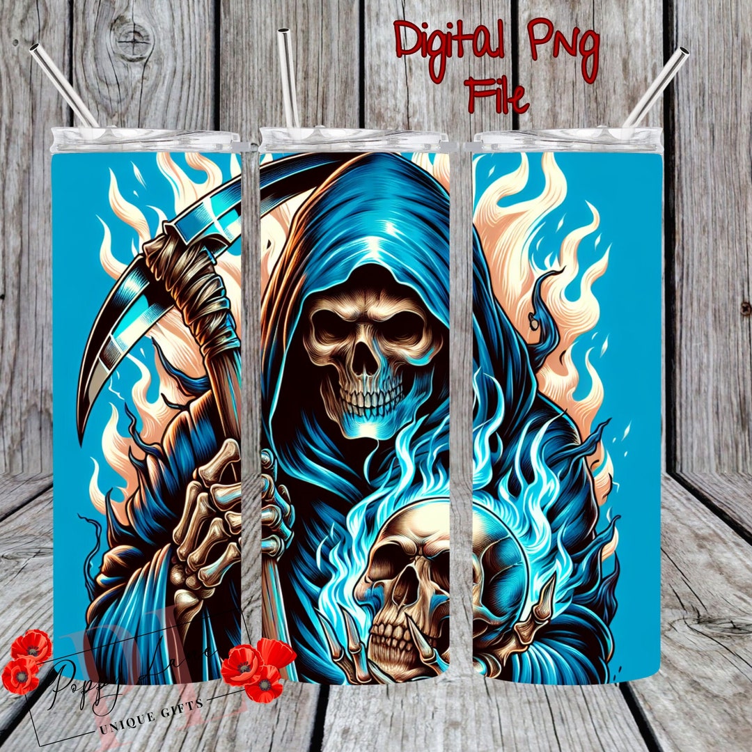 Blue Grim Reaper 20oz Tumbler Wrap, Sublimation Wrap, 20oz Tumbler Wrap ...
