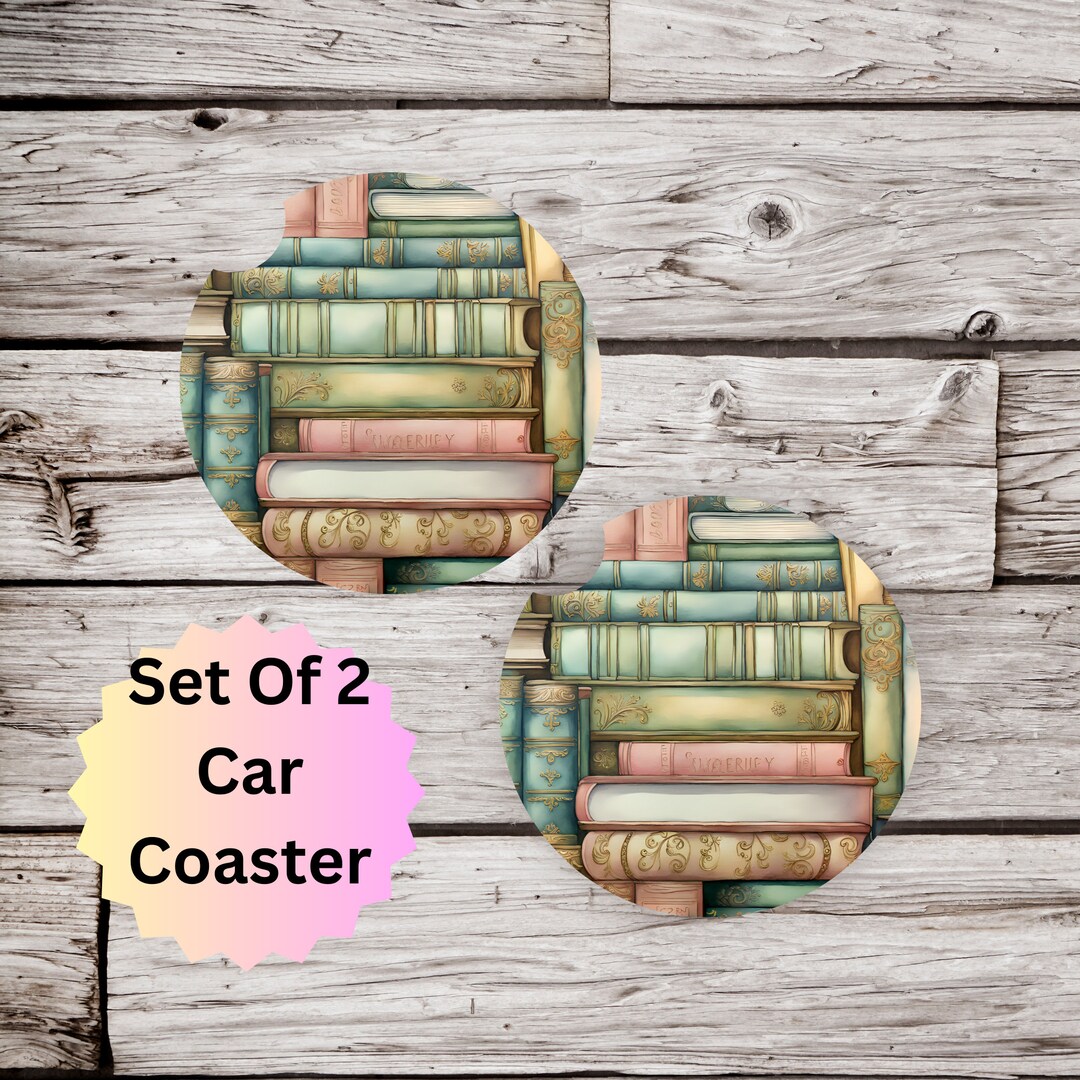 Pastel Book Vintage Coasters Set of 2, Car Accessory, Neoprene Car ...
