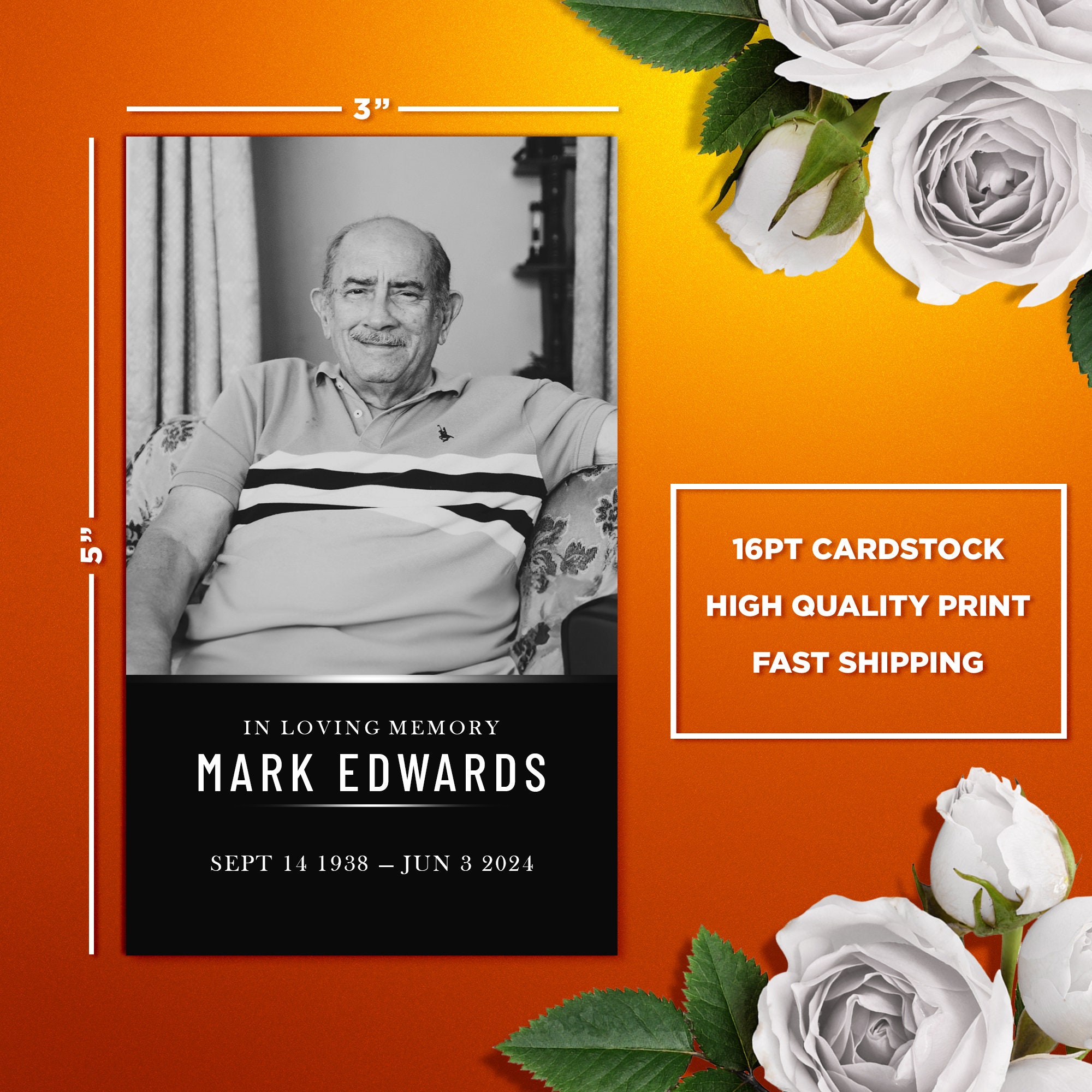 Custom Funeral Cards 3x5 Prayer Cards Double Sided Eulogy Cards 48 Hour ...