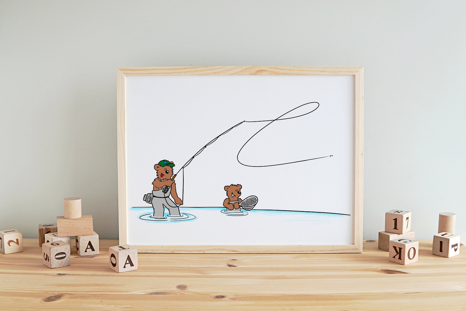 Papa Bear and Baby Bear Fly Fishing Wall Art Print Nursery Wall Art ...