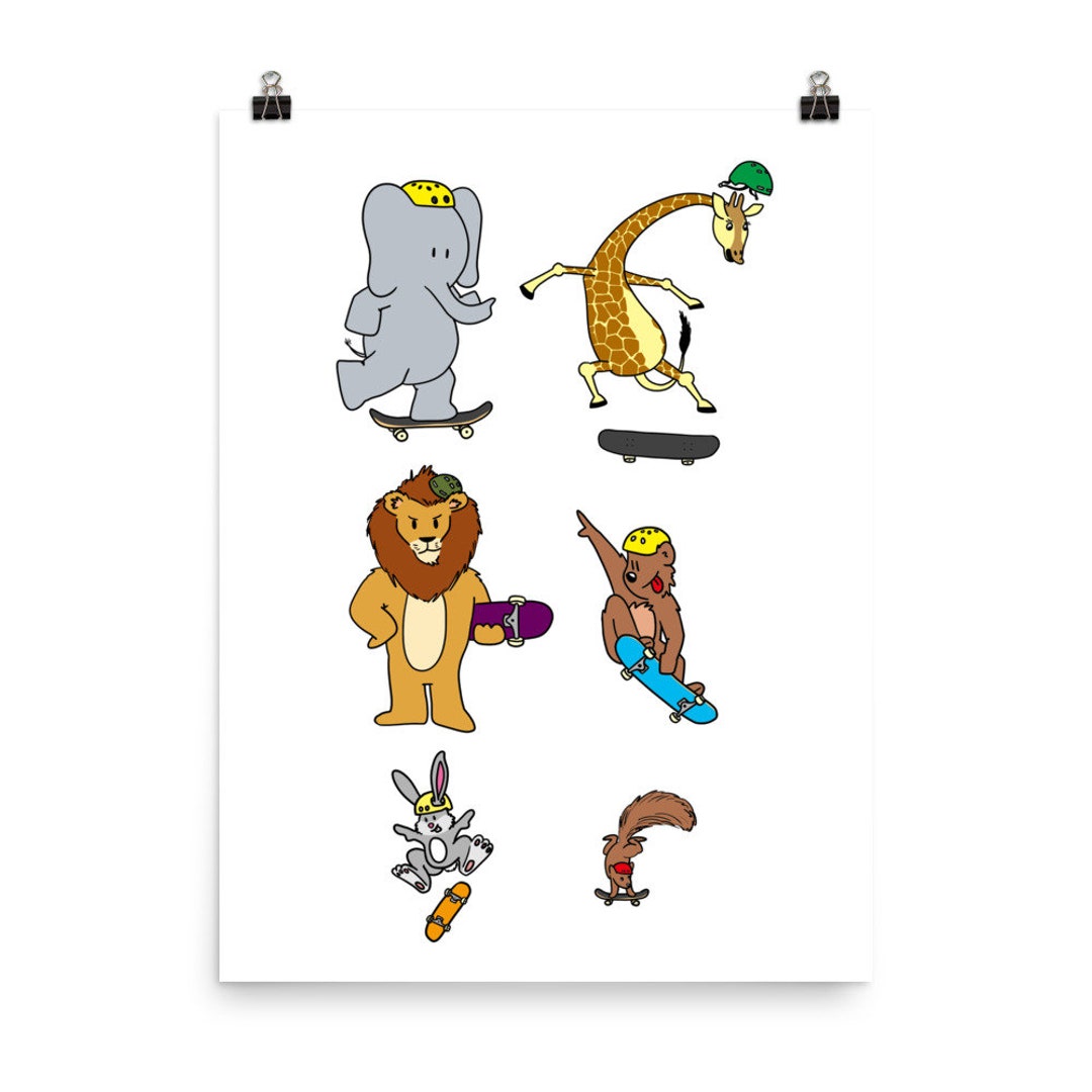 Skateboarding Animals Wall Art | Nursery Wall Decor | Animals Playing ...