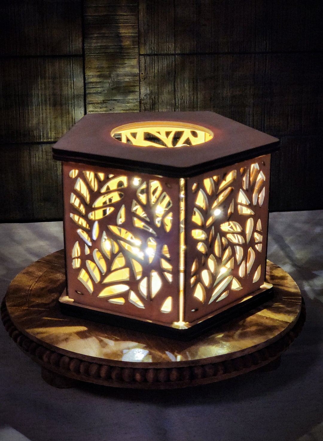 Hexagon Wooden Lanterns Set: Nature's Elegance and Festive - Etsy