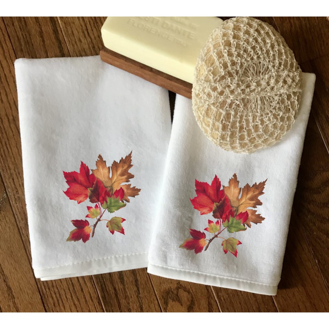 Set of Two Autumn Leaves Finger Towels, Fall Home Decor, Fall Bath ...