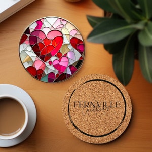Valentine's Day Coaster, Faux Stained Glass, 3.6 Inch Coaster, Romantic ...
