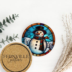 Holiday Coaster, Stained Glass Design, Snowman Coaster, Winter Home ...