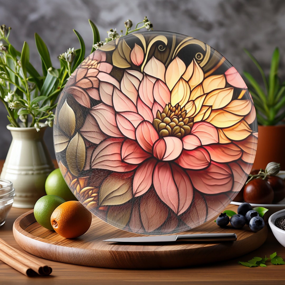 Glass Cutting Board, Charcuterie Board, Dahlia Flower Cutting Board ...