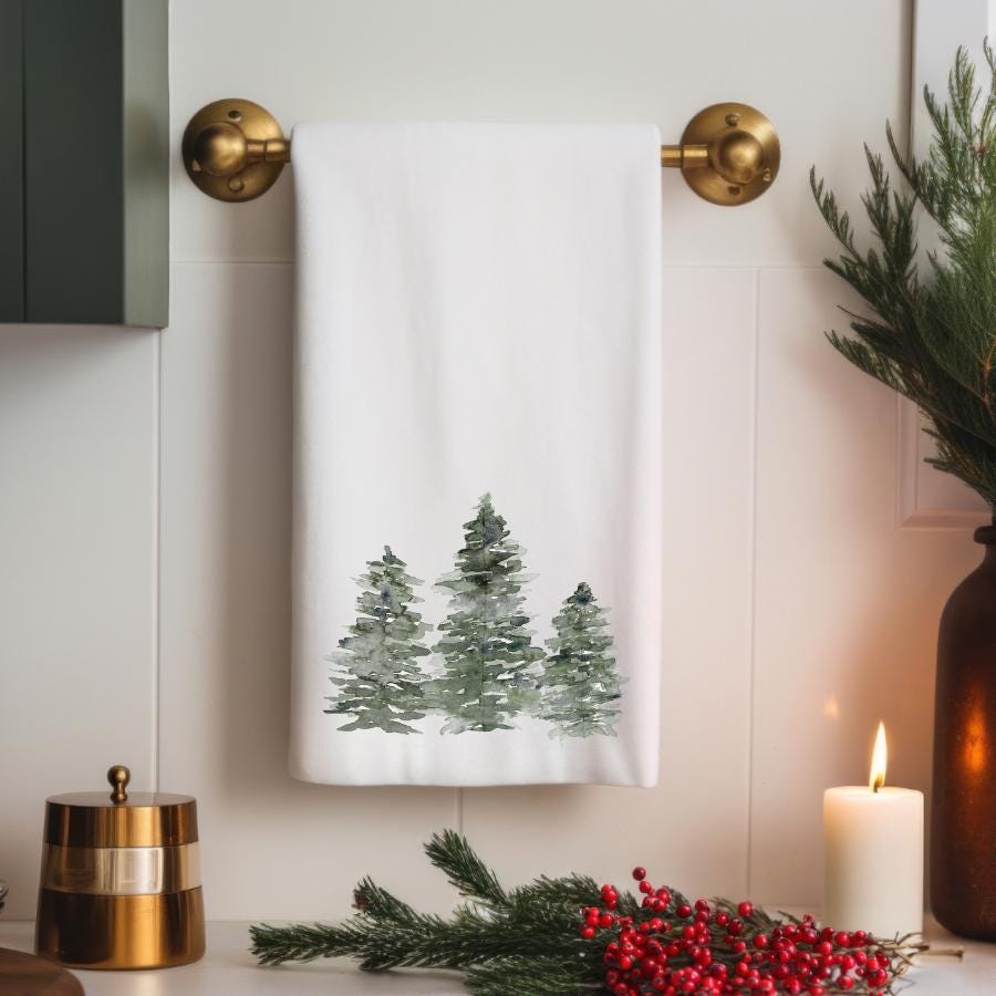 Evergreen Trees Hand Towel: Luxury Velour & Cotton Guest Bath Decor - Etsy