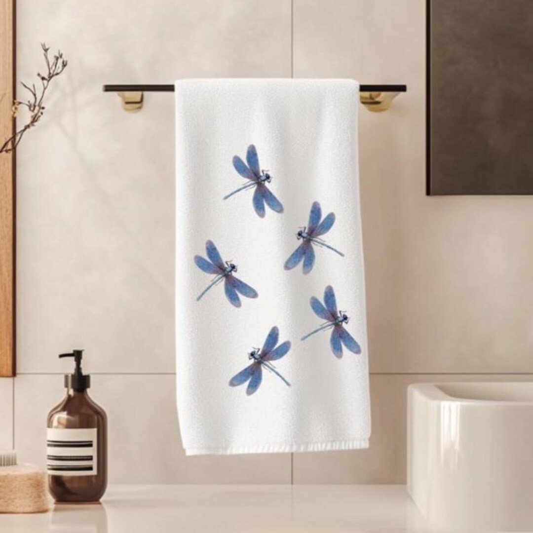 Blue Dragonfly Hand Towel: Luxury Velour and Terrycloth Bathroom Decor ...