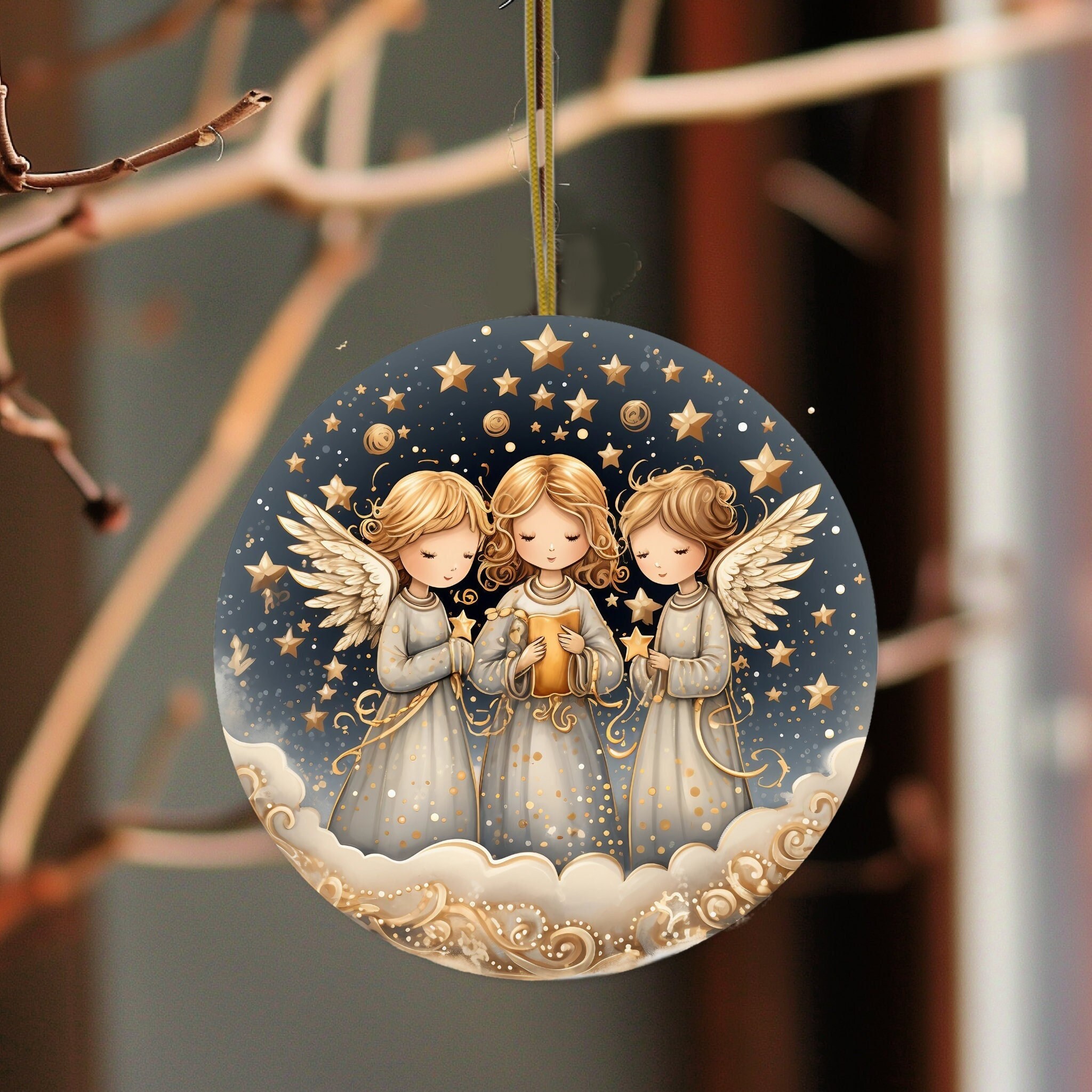 Three Angels Ornament Christmas Tree Decor Angel Keepsake Ornament Christmas Ornament Ceramic Disc Ornament Holiday Gift Tag Angels Etsy UK