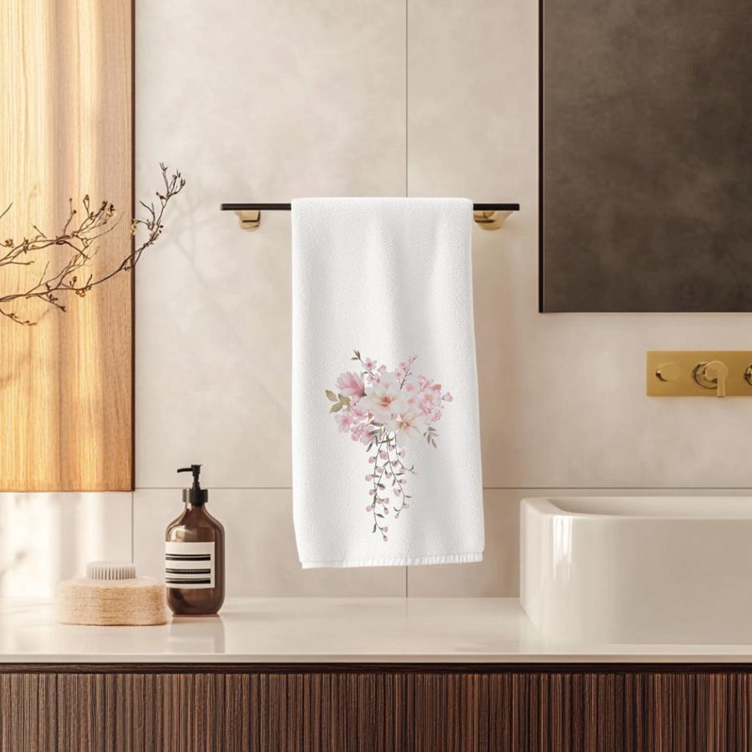Cherry Blossom Hand Towel, Pink Floral Bath Towel, Spring Bath Decor ...