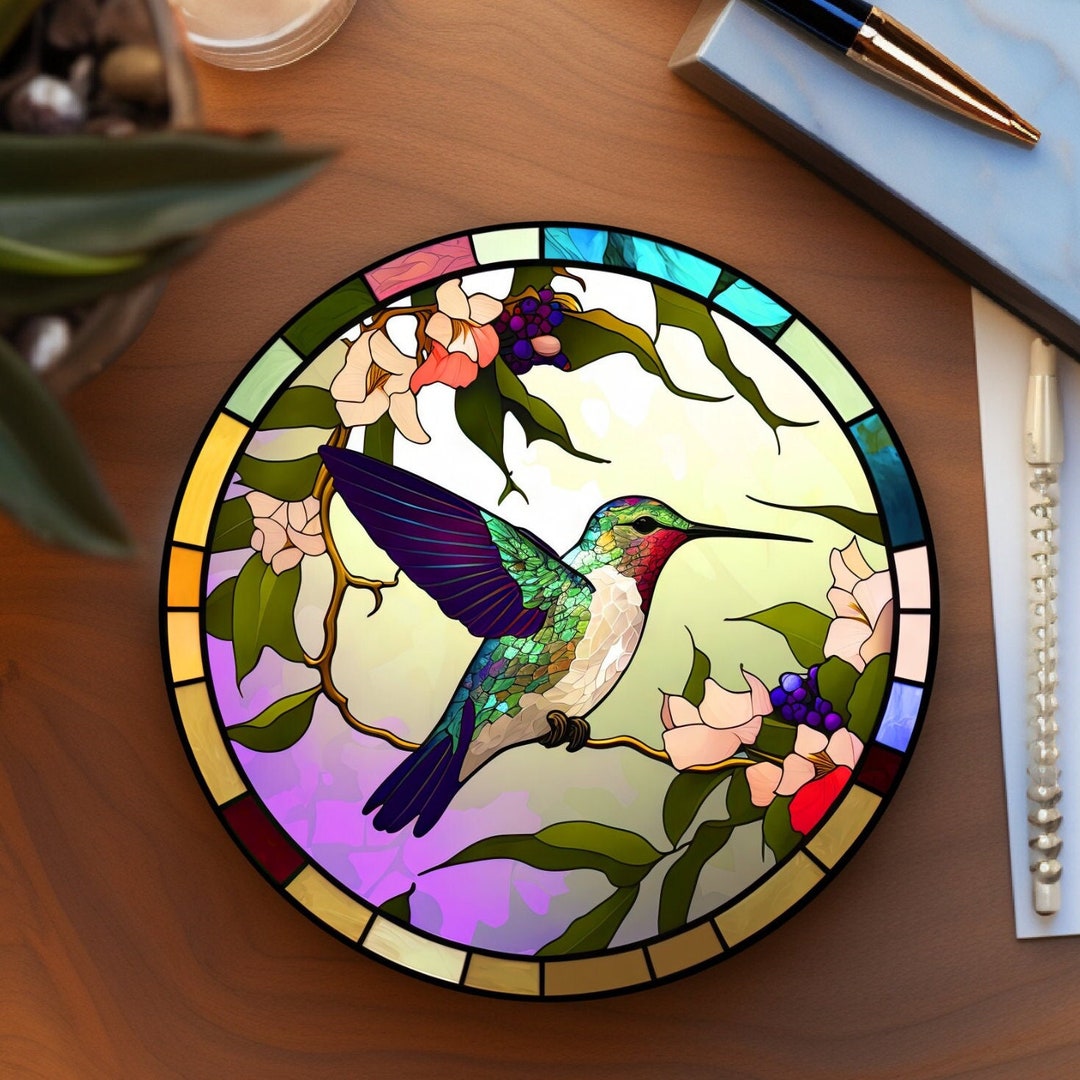 Hummingbird Coaster, Stained Glass Printed Image , Hummingbird Lover ...