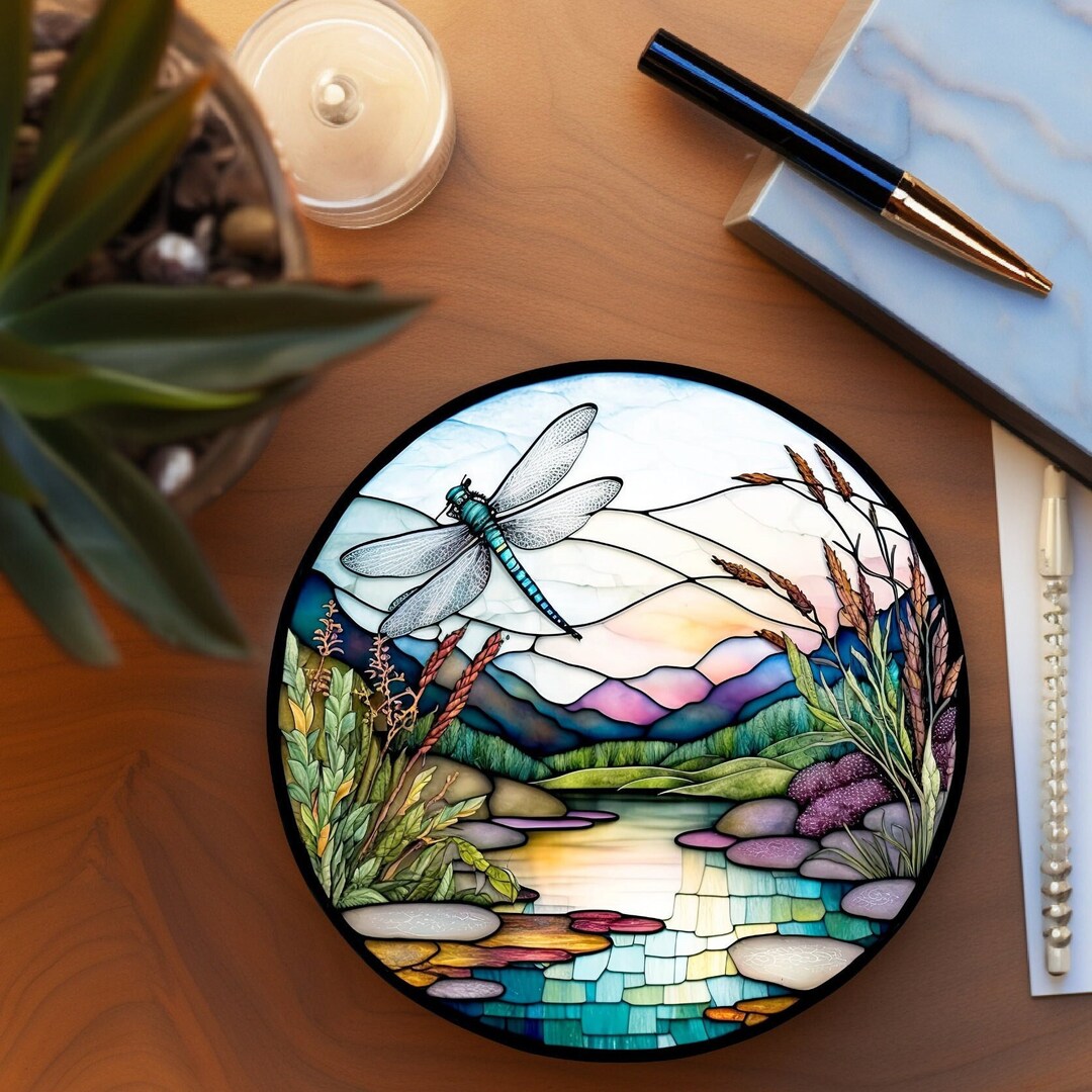 Dragonfly Coaster, Nature Inspired Home Decor, Stained Glass Motif ...