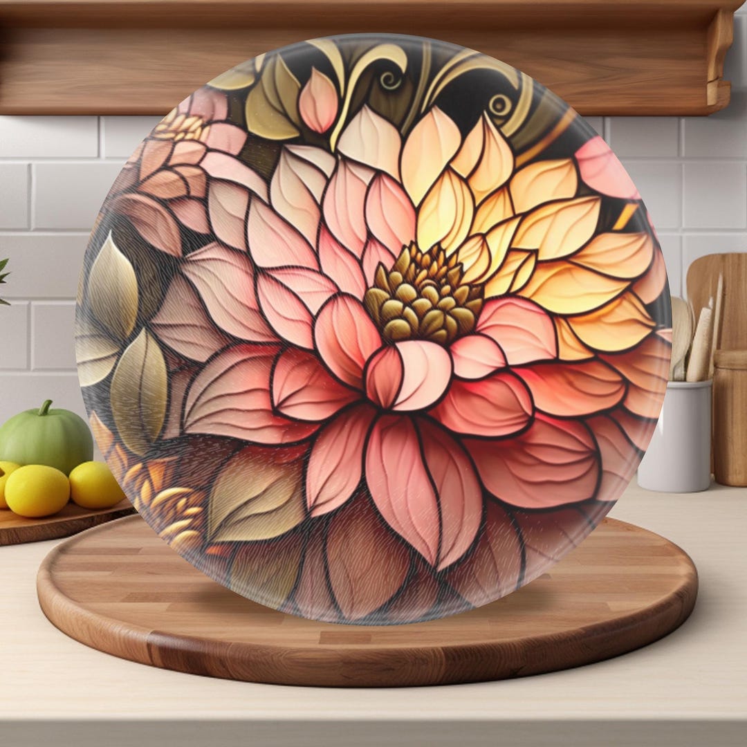 Floral Glass Cutting Board, Stained Glass Style, Kitchen Decor - Etsy