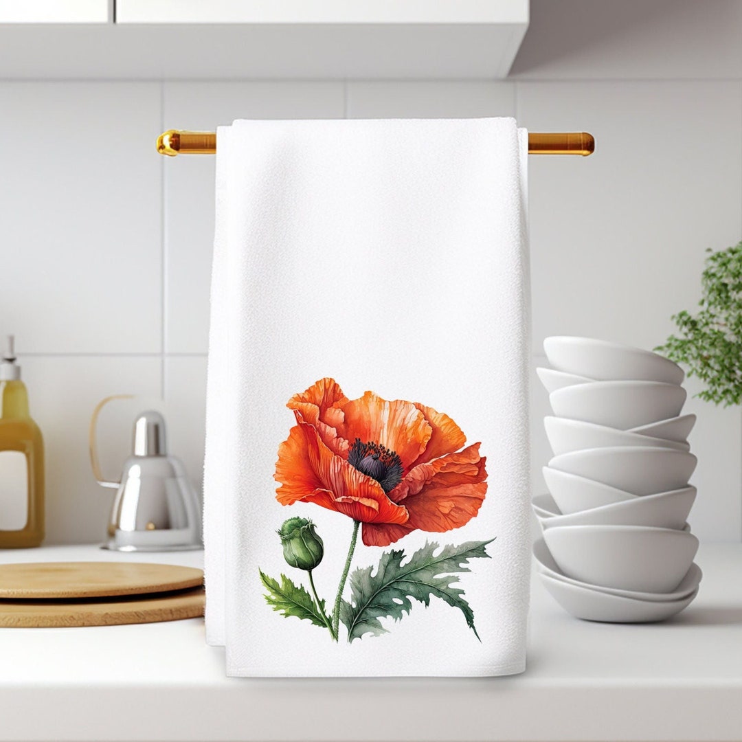 Orange Poppy Hand Towel: Floral Guest Bath Decor - Etsy