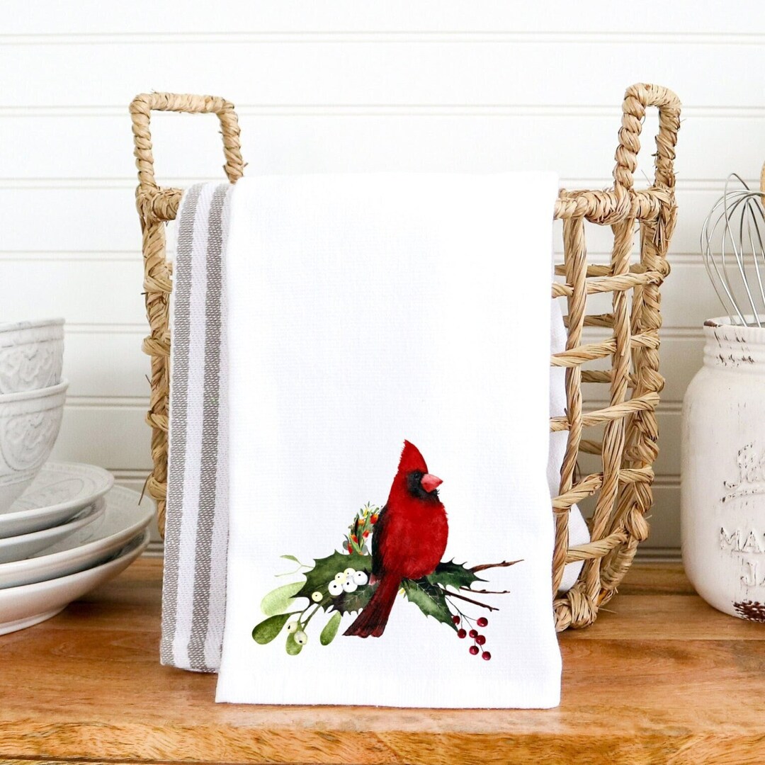 Cardinal Hand Towel, Seasonal Hand Towel, Winter Bird Towel, Seasonal ...