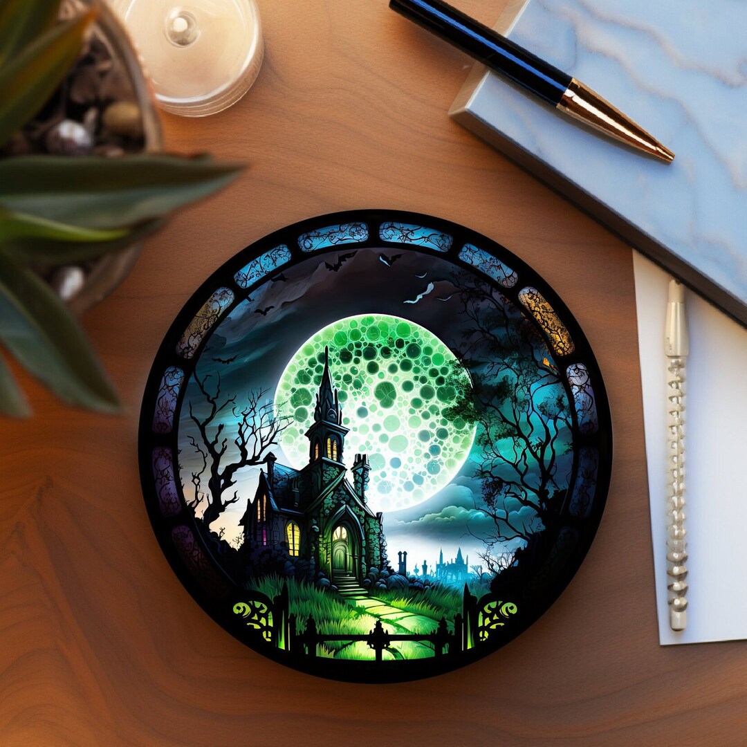 Halloween Coaster, Stained Glass Motif, Creepy Church Coaster ...