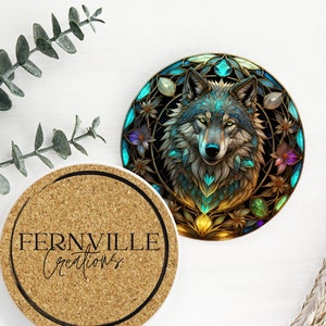 Wolf Ceramic Coaster: Printed Stained Glass, Nature Lover Home Decor - Etsy
