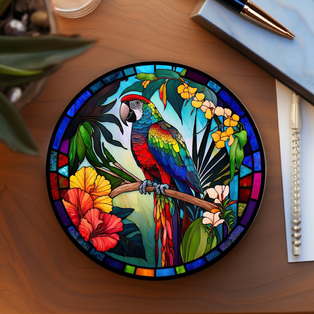 Parrot Coaster, Macaw Coaster, Nature Lover Gift, Stained Glass Motif ...