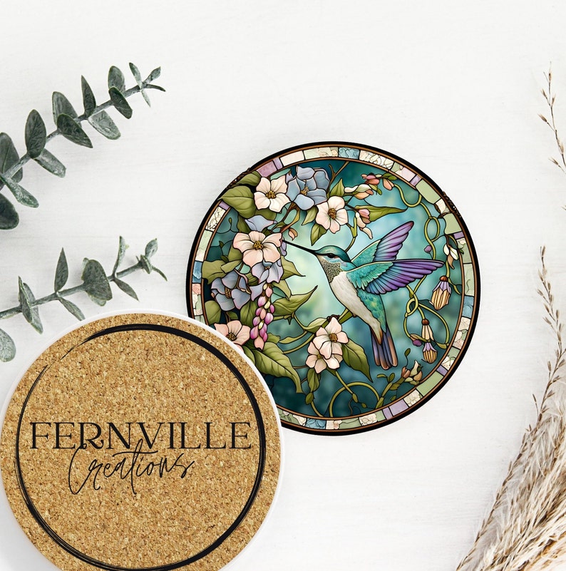 Hummingbird Ceramic Coaster: Printed Stained Glass Design - Etsy