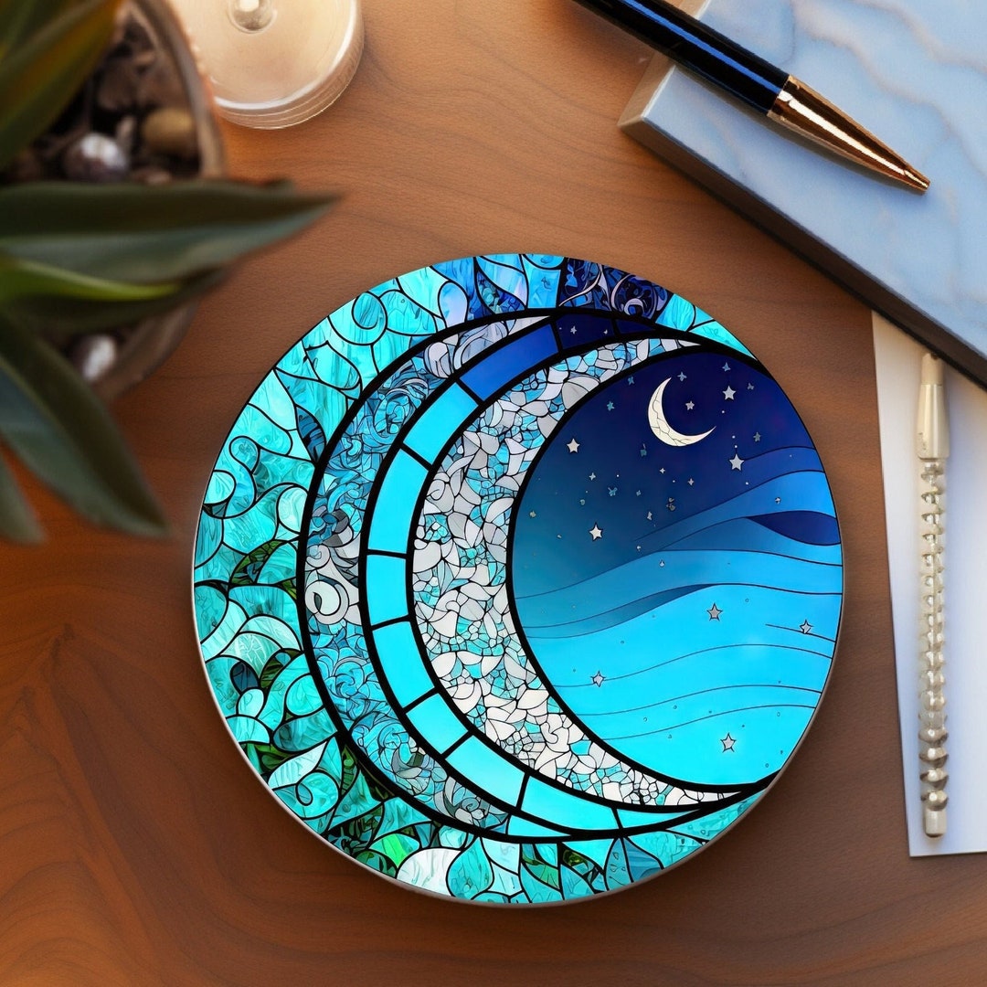 Celestial Moon Coaster, Stained Glass Motif, Mystical Home Decor ...