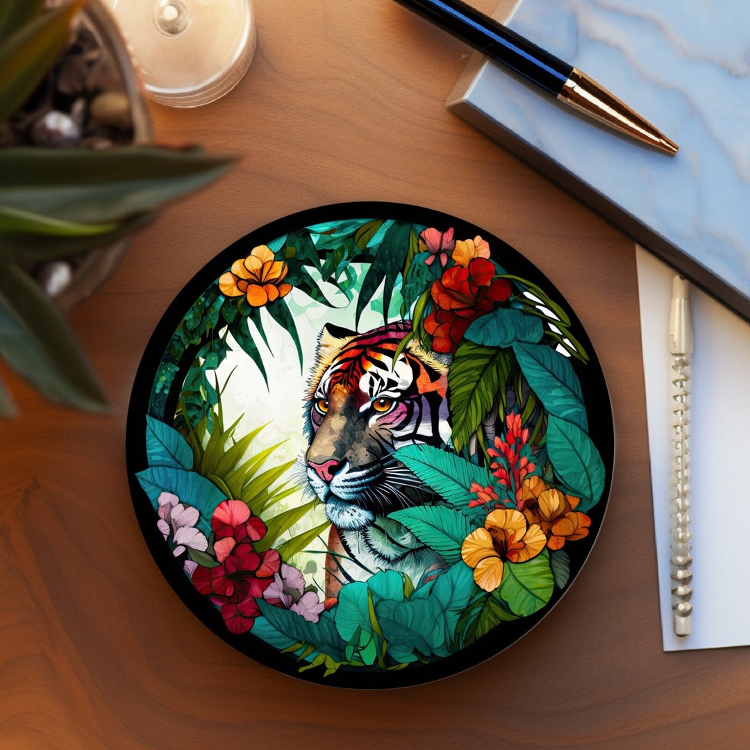 Tiger Coaster, Stained Glass Motif, Individual Coaster, Nature Lover ...