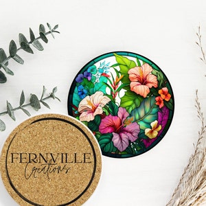 Hibiscus Coaster, Stained Glass Design, Flower Lover Gift, Nature Home ...