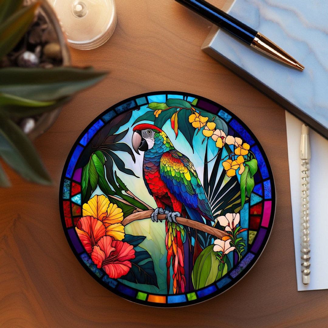 Parrot Coaster, Macaw Coaster, Nature Lover Gift, Stained Glass Motif ...