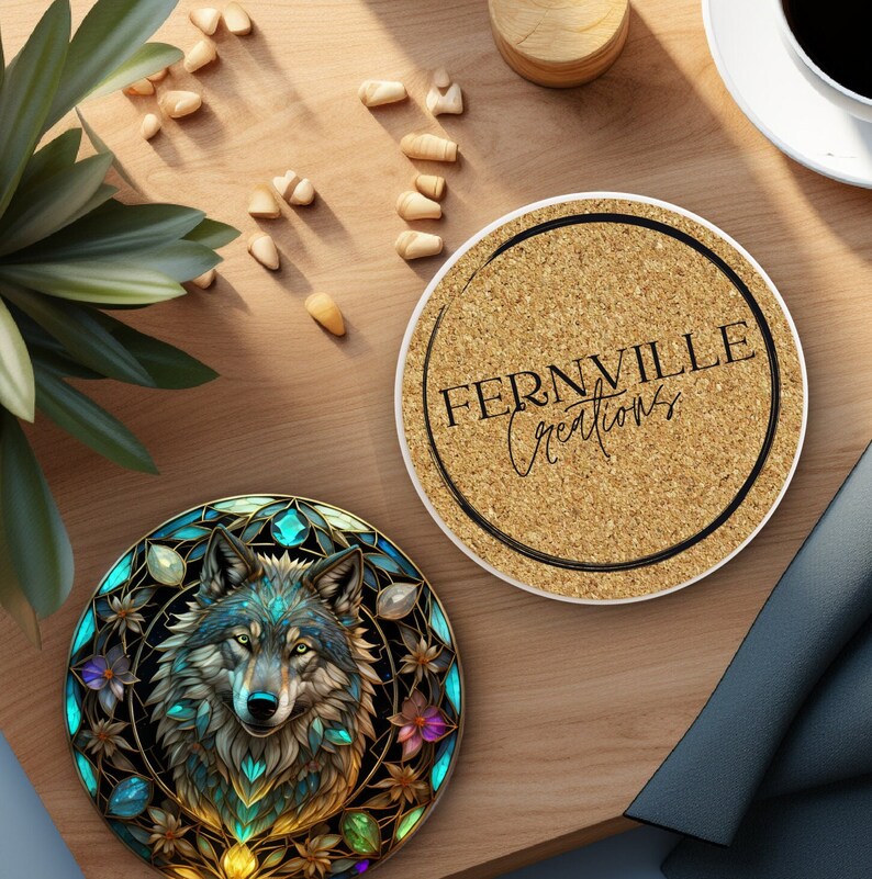 Wolf Ceramic Coaster: Printed Stained Glass, Nature Lover Home Decor - Etsy
