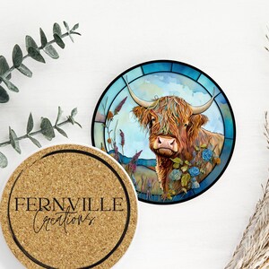 Highland Cow Coaster, Farmhouse Decor, Nature Lover Gift, Stained Glass ...