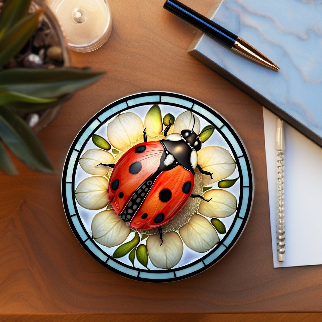 Ladybug Coaster, Nature Lover Gift, Nature Inspired Home Decor, Stained ...