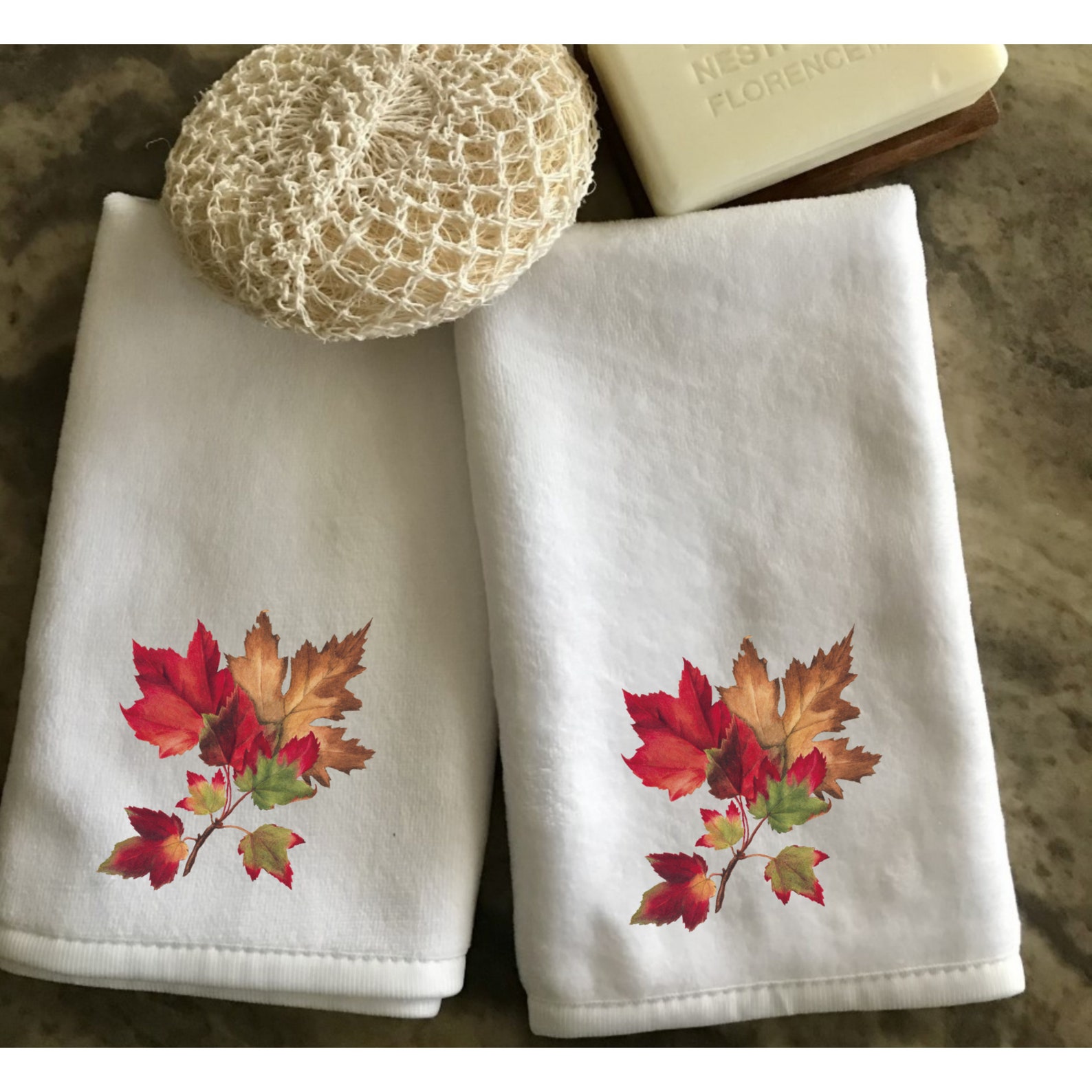Set of Two Autumn Leaves Finger Towels Fall Home Decor - Etsy