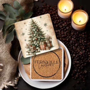 Set of 4 Vintage Christmas Tree Coasters, Reading Nook Decor ...