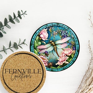 Dragonfly Coaster, Coffee Table Decor, Pink Flower Beverage Coaster ...