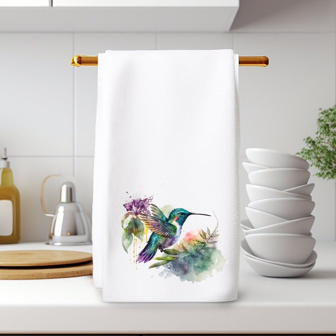 Watercolor Hummingbird Hand Towel: Luxury Velour & Terrycloth Bath ...
