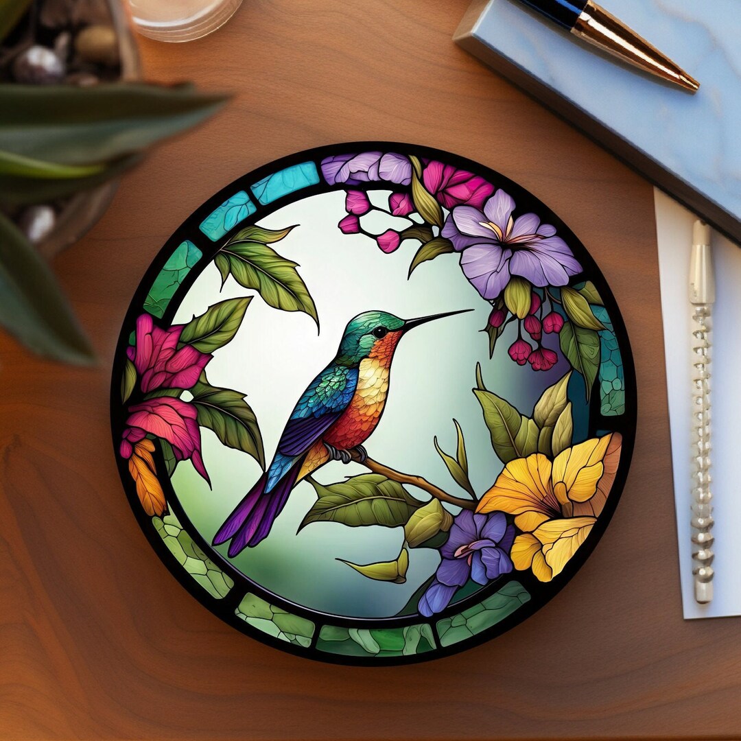 Hummingbird Coaster, Printed Stained Glass Design, Hummingbird Lover ...
