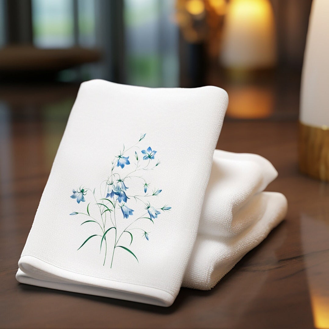 Blue Flower Fingertip Towel, Powder Room Towel, Floral Towel, Luxury ...