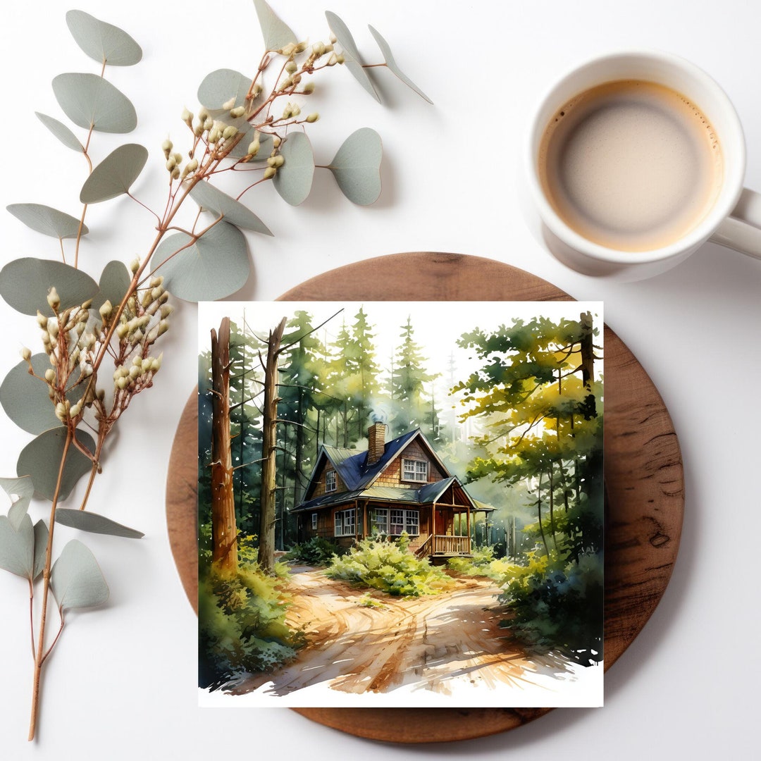 Rustic Cabin Coaster, Nature Home Decor, Square Ceramic Coaster ...