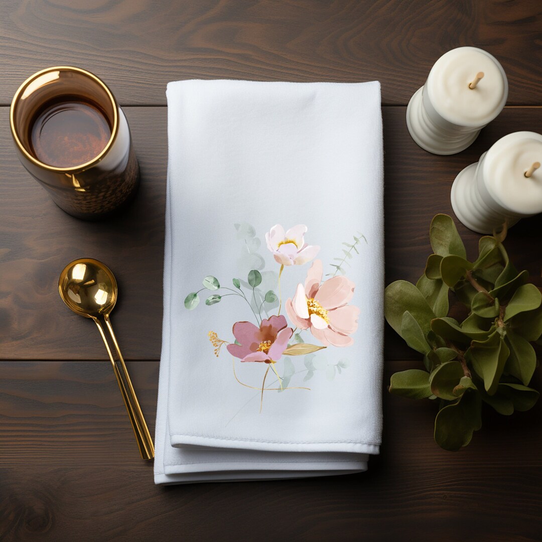 Floral Hand Towel, Watercolor Micro Velour Towel, Pink Floral Towel ...