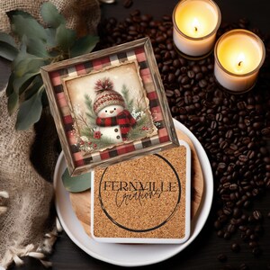 Snowman Coaster, Christmas Buffalo Plaid Decor, Rustic Holiday Drink ...