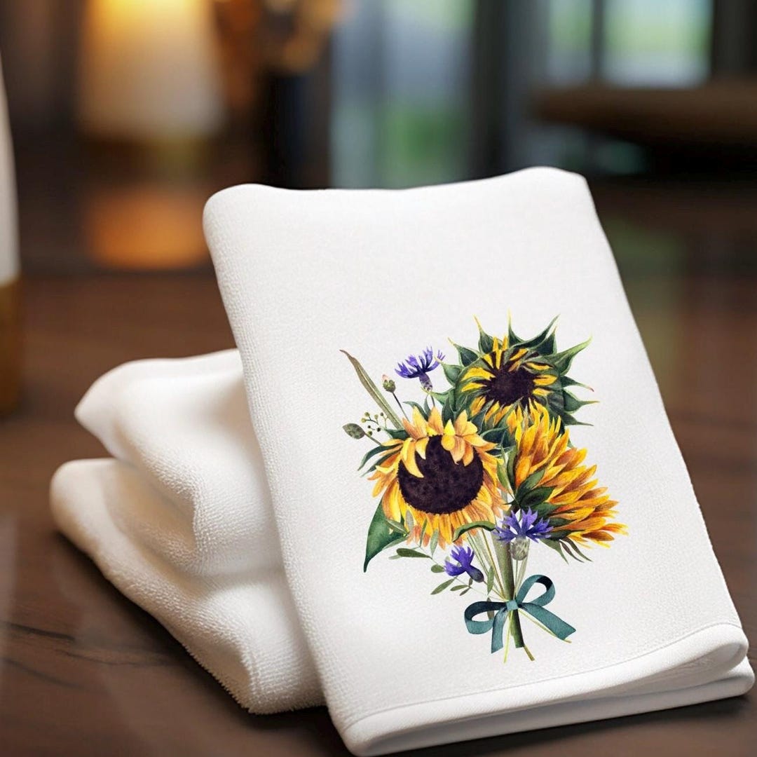 Sunflower Fingertip Towel, Elegant Guest Towel, Sunflower Home Decor ...
