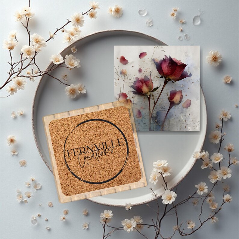 Floral Rose Coaster: Square Ceramic, Valentine Decor - Etsy UK