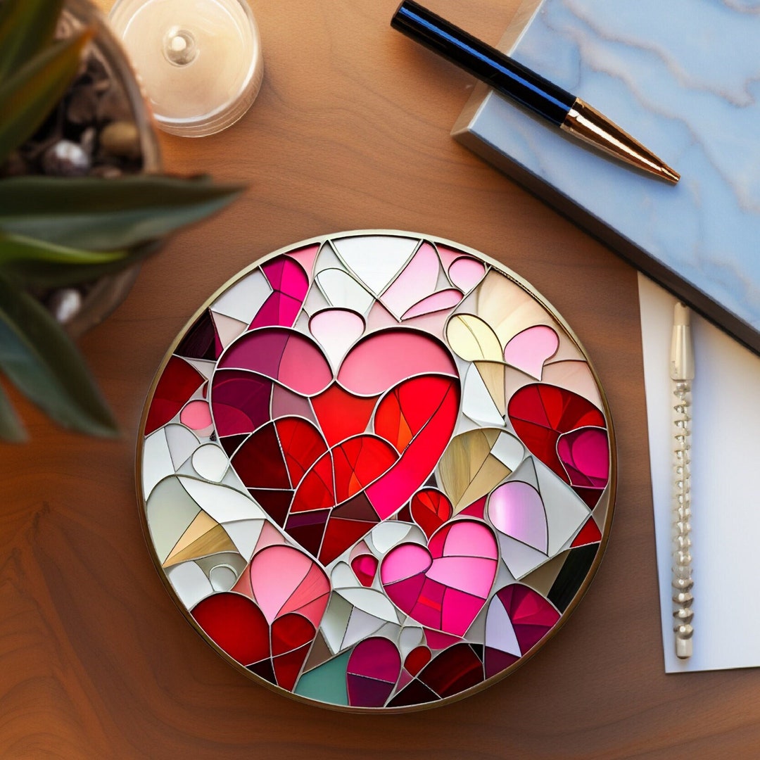 Valentine's Day Coaster, Faux Stained Glass, 3.6 Inch Coaster, Romantic ...