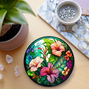 Hibiscus Coaster, Stained Glass Design, Flower Lover Gift, Nature Home ...