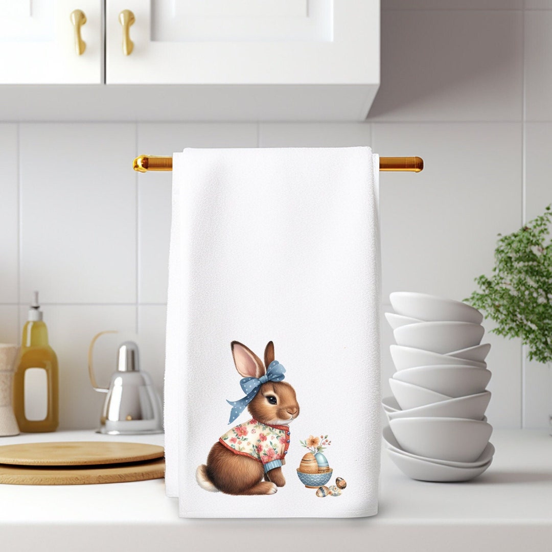 Easter Hand Towel, Bunny & Eggs Design, Powder Room Accent, Guest Bath ...
